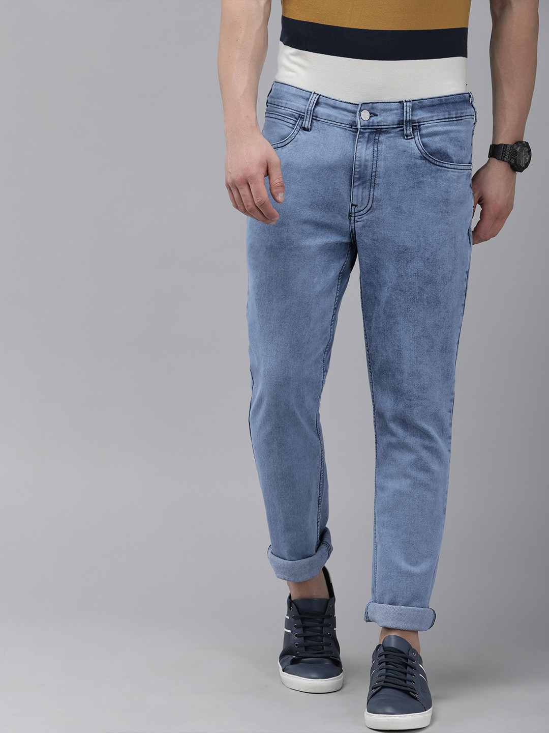 Buy French Connection Men Blue Slim Fit Heavy Fade Stretchable Jeans ...