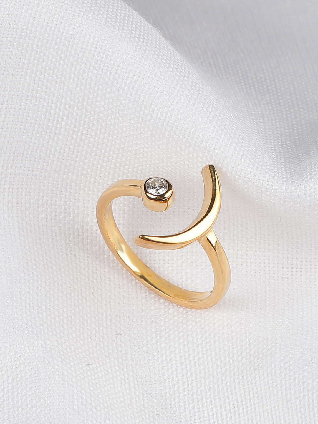 Buy GIVA 925 Sterling Silver 18k Gold Plated Crescent Adjustable Ring ...