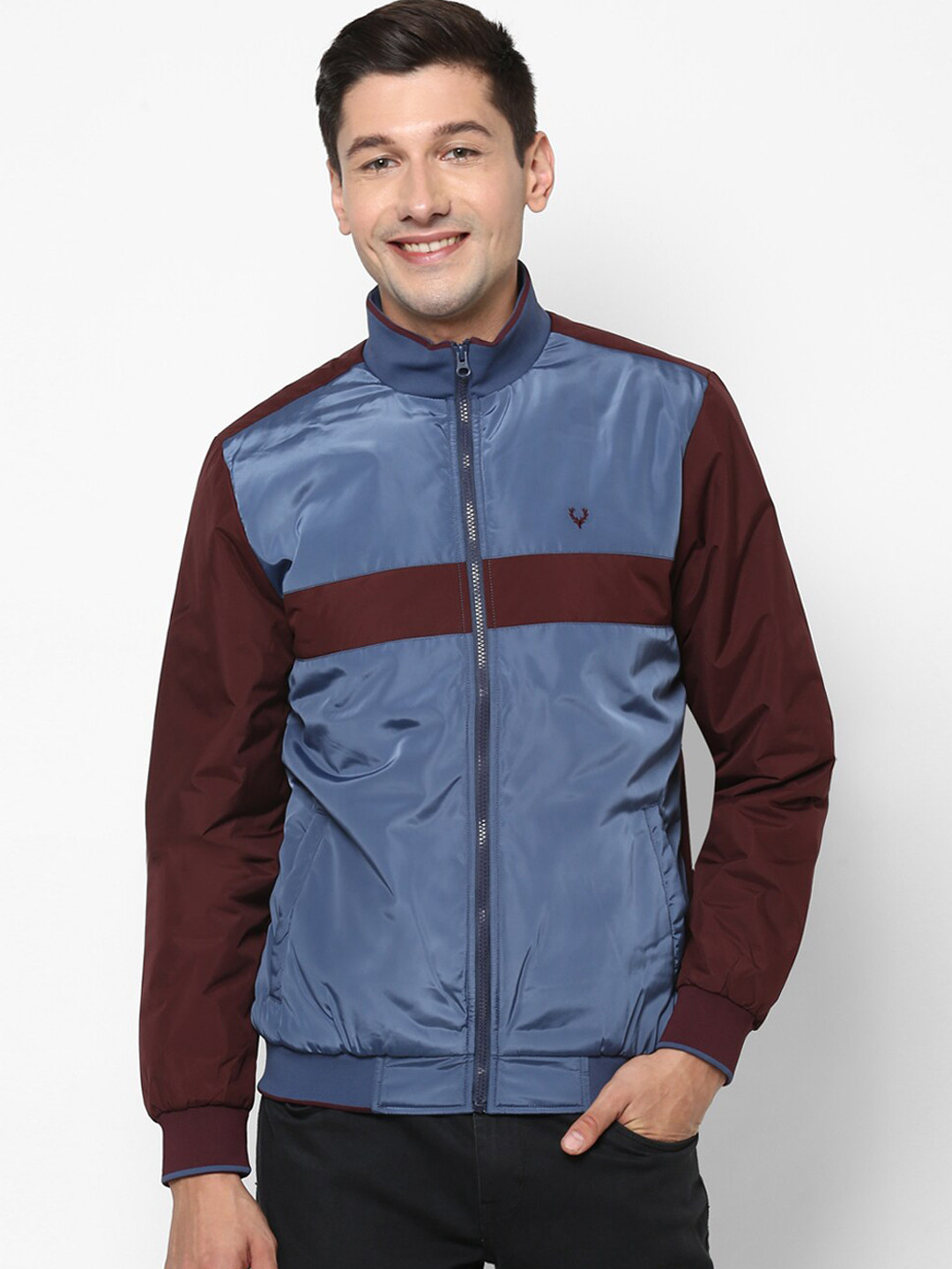 Buy Allen Solly Men Blue Colourblocked Bomber Jacket - Jackets for Men ...