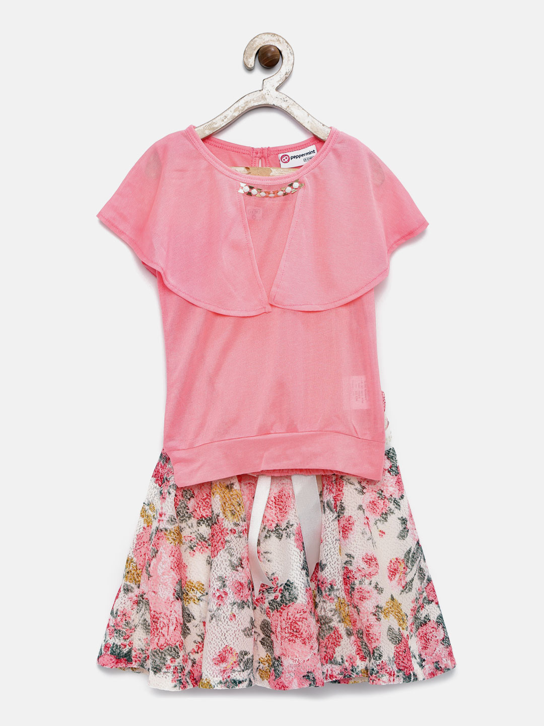 Buy Peppermint Girls Coral Pink & White Printed Clothing Set - Clothing ...