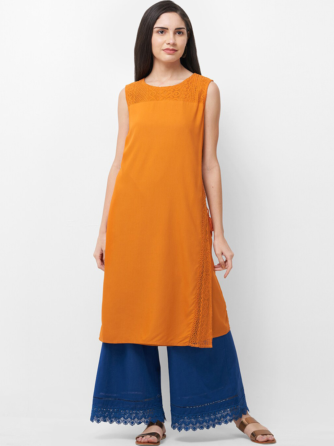 Buy Fusion Beats Women Orange Kurta - Kurtas for Women 16323278 | Myntra