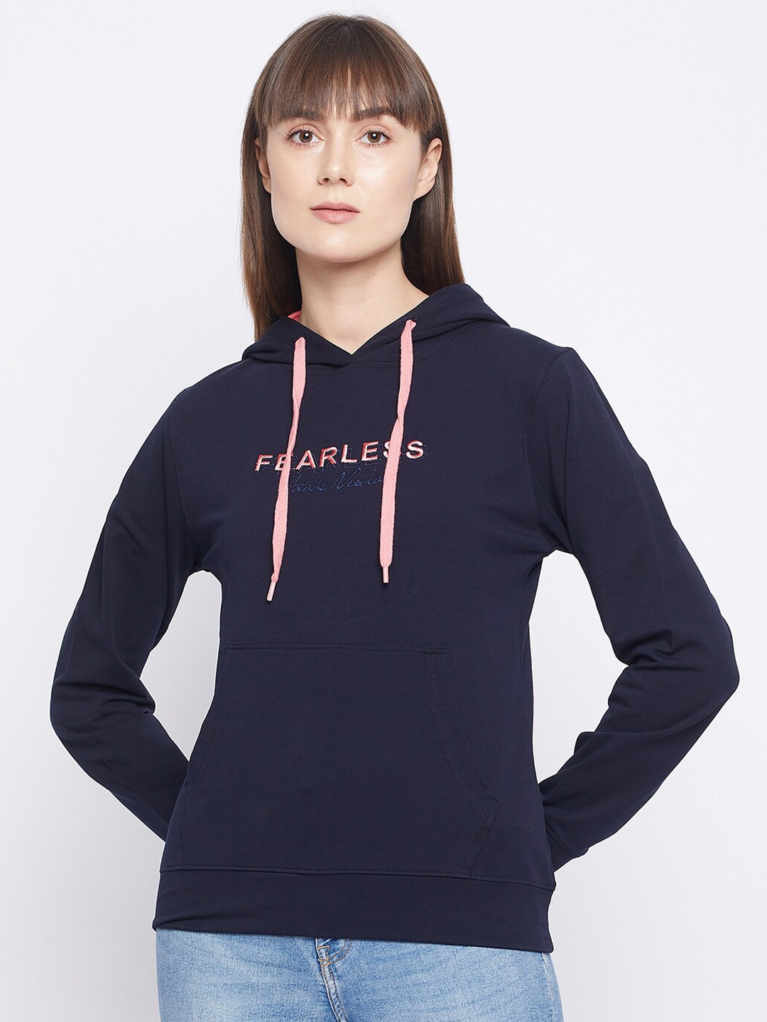 Buy Adobe Women Navy Blue Embroidered Hooded Sweatshirt - Sweatshirts ...