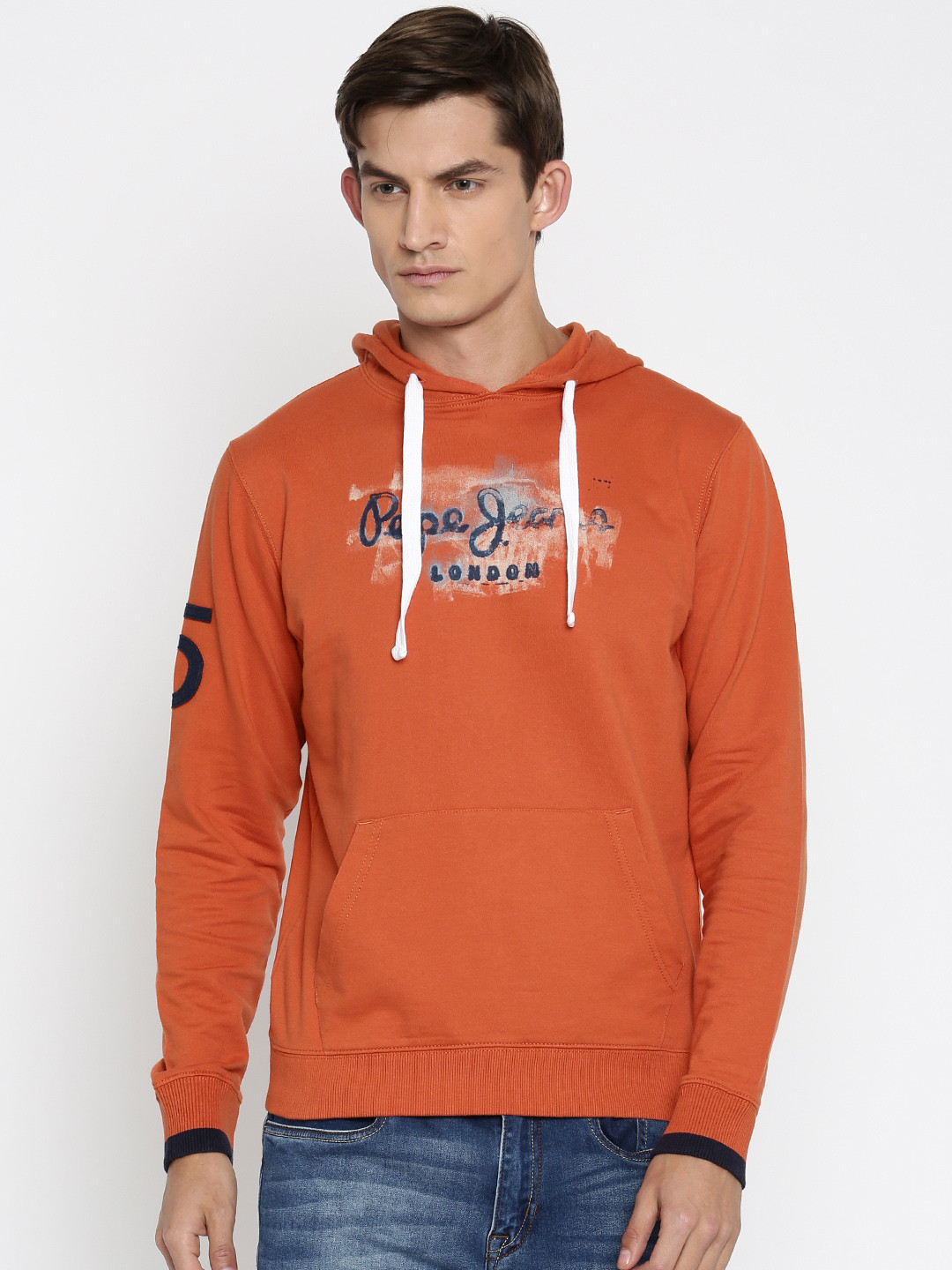 Buy Pepe Jeans Rust Orange Printed Hooded Sweatshirt - Sweatshirts for ...