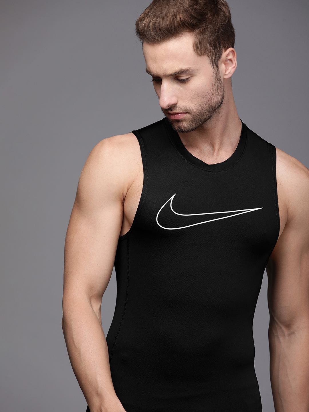 Buy Nike Men Black Logo Printed Tight Fit Dri Fit Sleeveless Training T Shirt Tshirts For Men