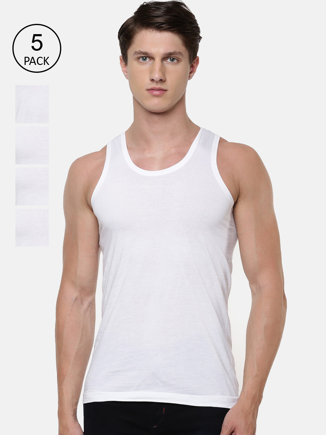 Buy Ramraj Men Pack Of 5 White Solid Pure Cotton Innerwear Vests ...
