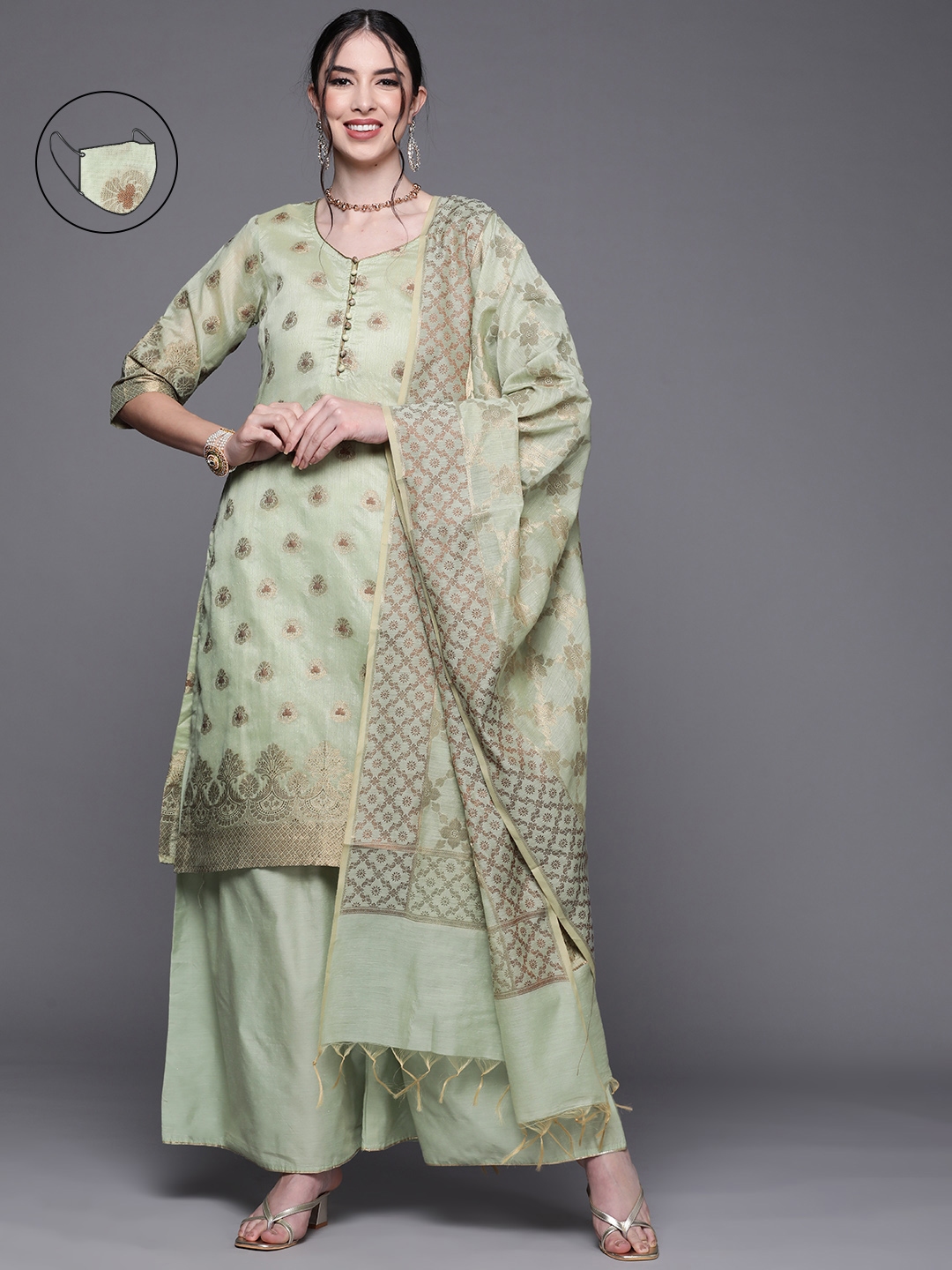 Buy Chhabra 555 Women Green & Brown Banarasi Weave Chanderi Silk Made ... Buy Chhabra 555 Women Green & Brown Banarasi Weave Chanderi Silk Made ...