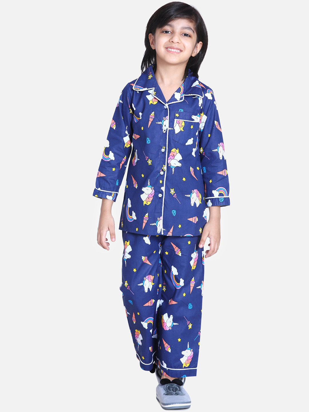 Buy AWW HUNNIE Unisex Kids Blue & White Printed Night Suit - Night ...