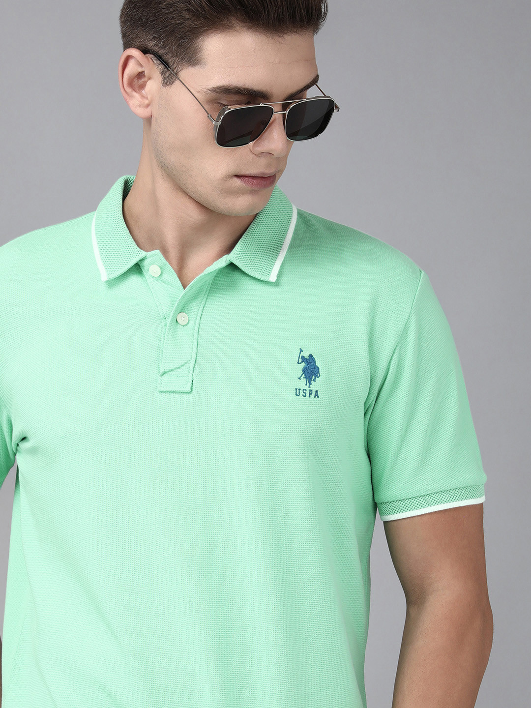 Buy U S Polo Assn Men Light Green Brand Logo Printed Polo Collar Pure ...
