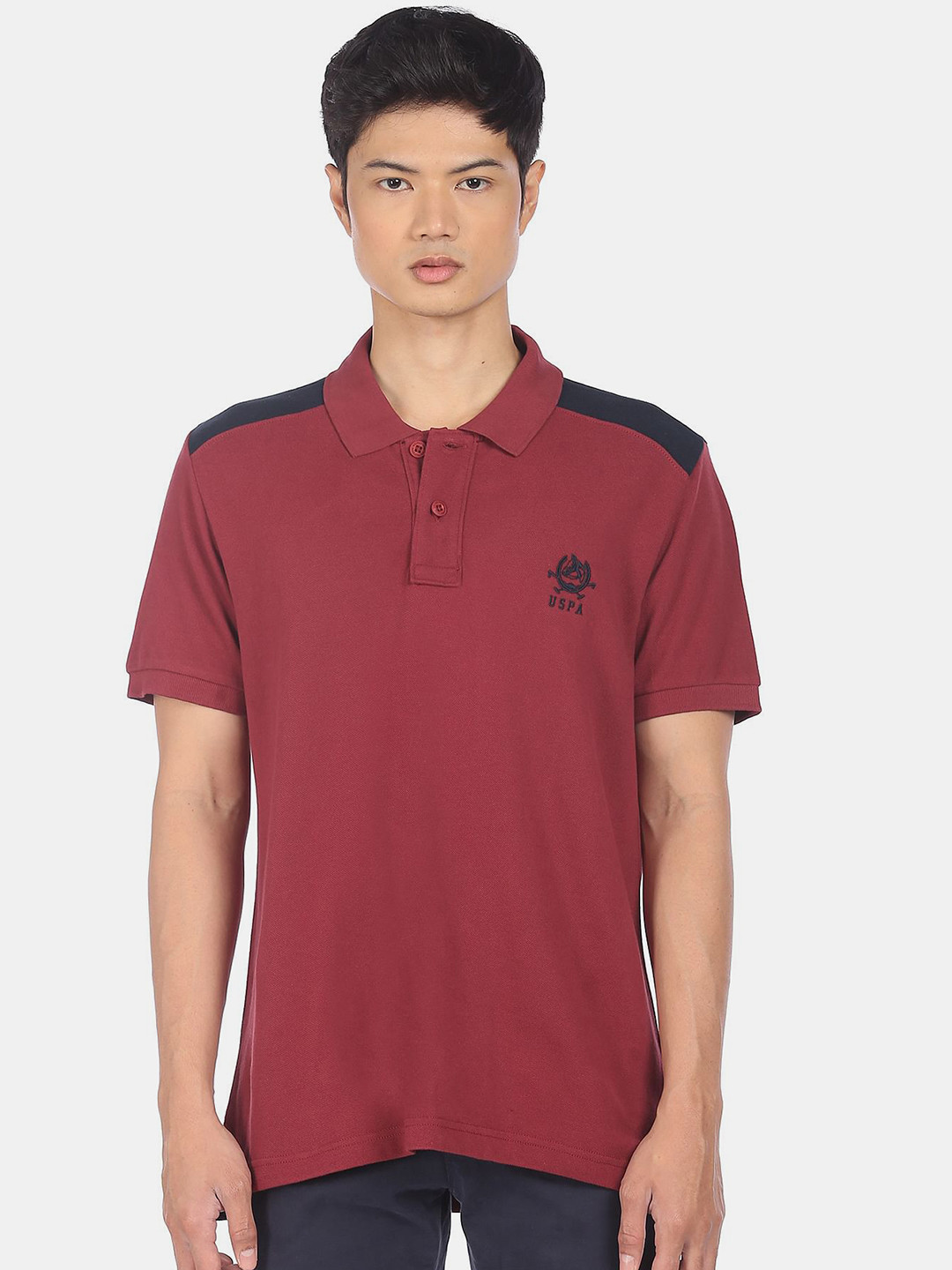 Buy U S Polo Assn Men Maroon Solid Polo Collar Pure Cotton Slim Fit T ...