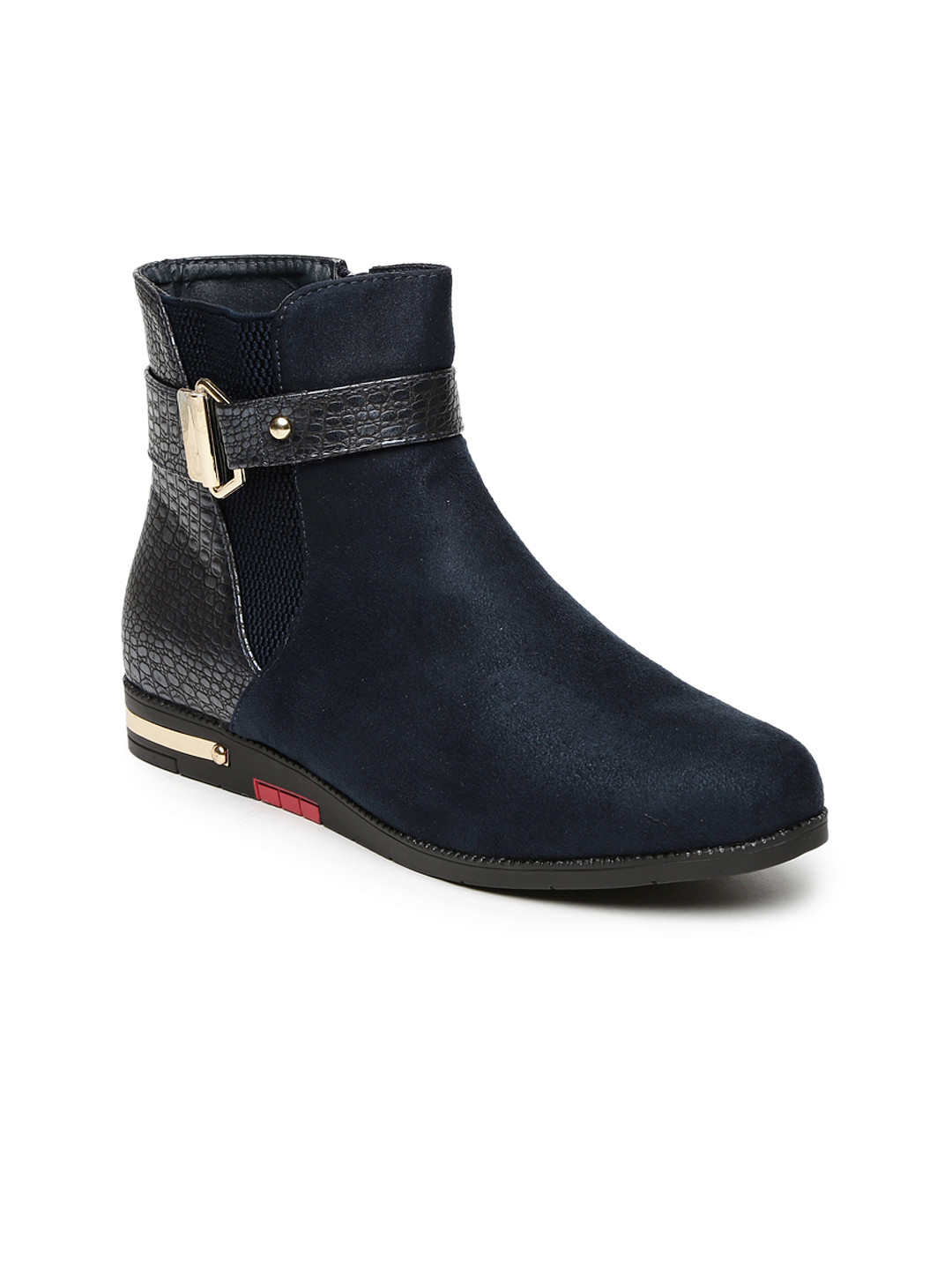 Buy Addons Women Navy Textured High Top Flat Boots - Boots for Women ...