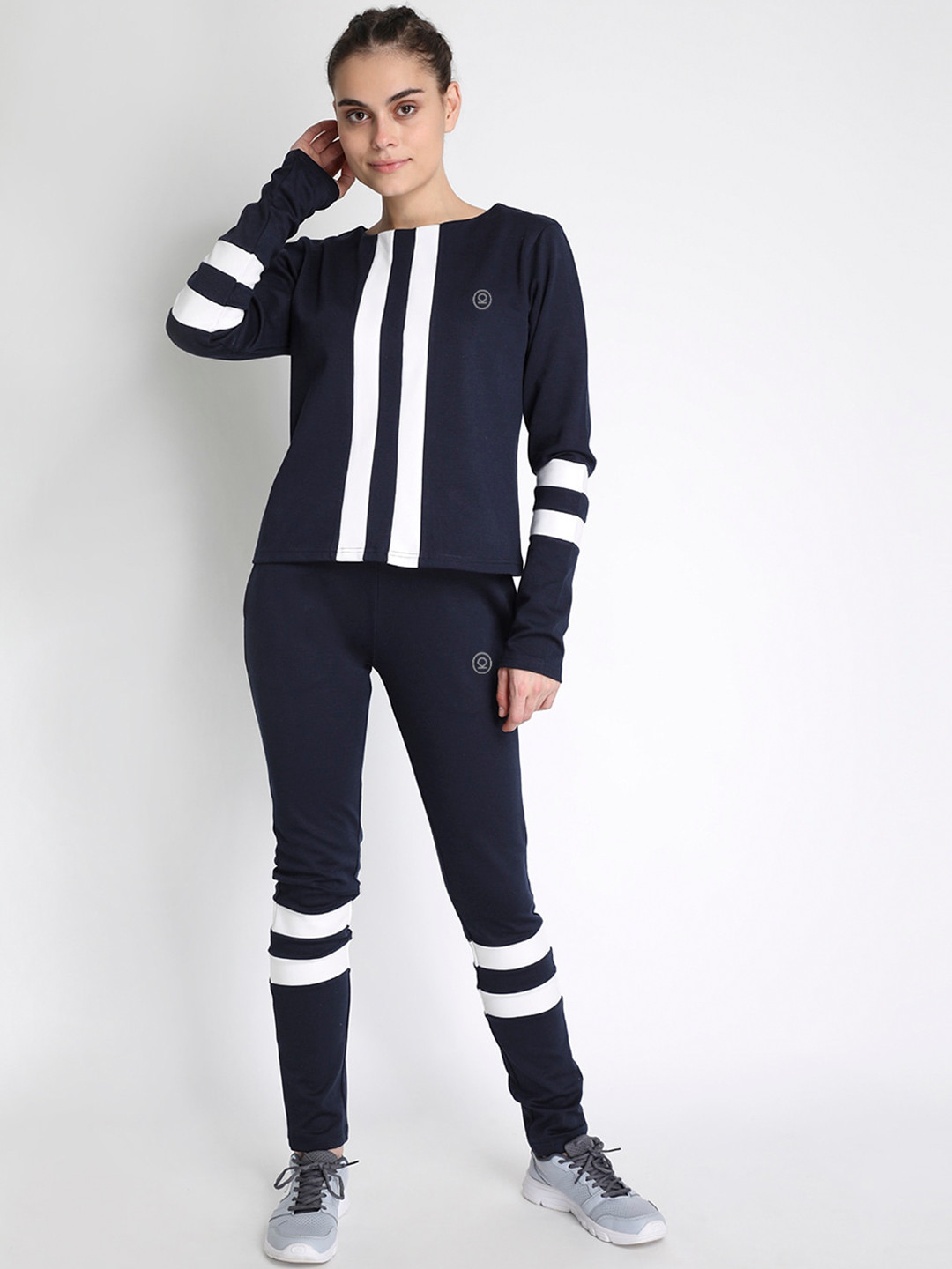 Buy Chkokko Women Navy Blue & White Colourblocked Sports Tracksuit ...