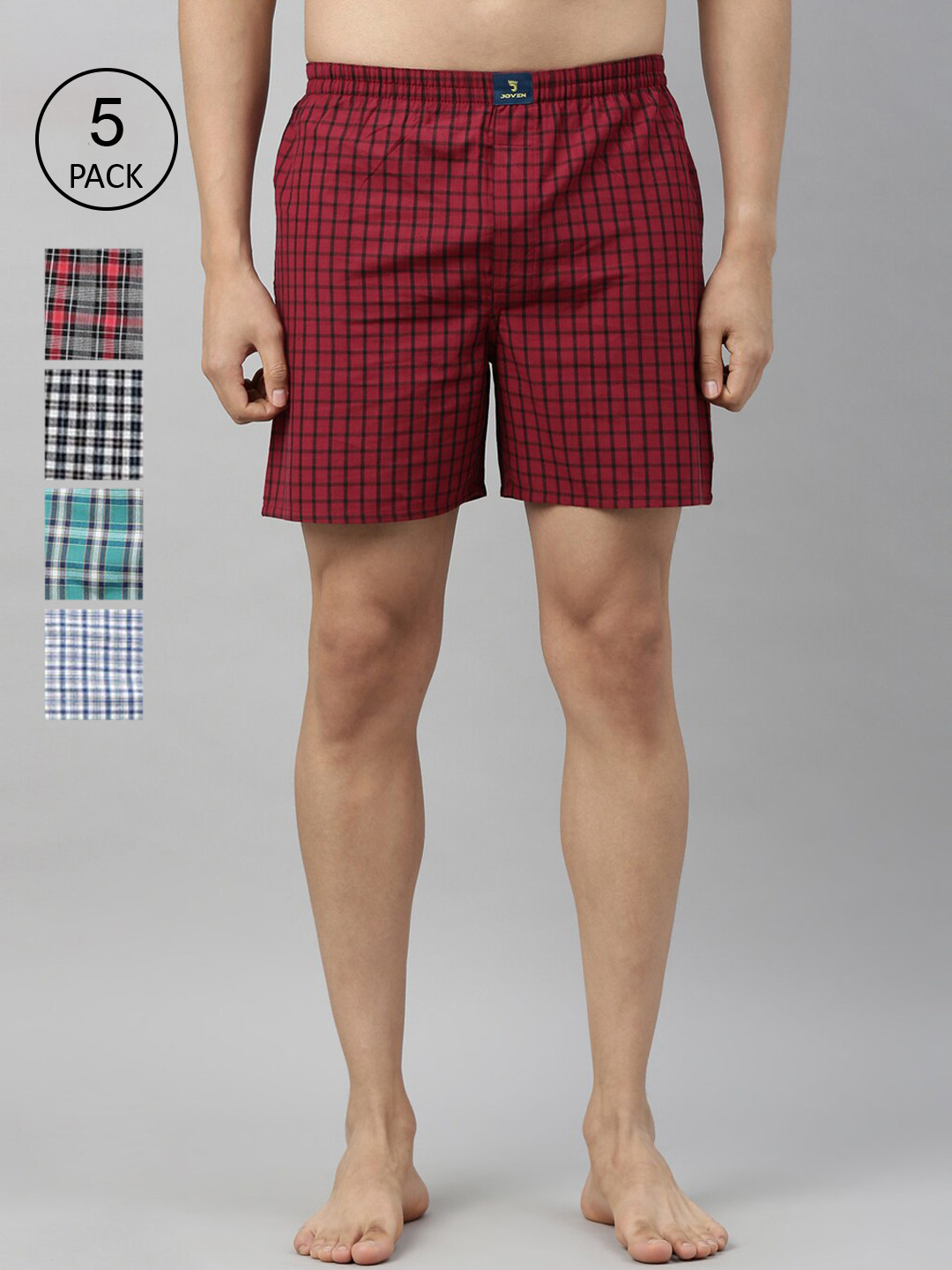 Buy Joven Men Pack Of 5 Assorted Pure Cotton Boxers JB5CV03 - Boxers ...