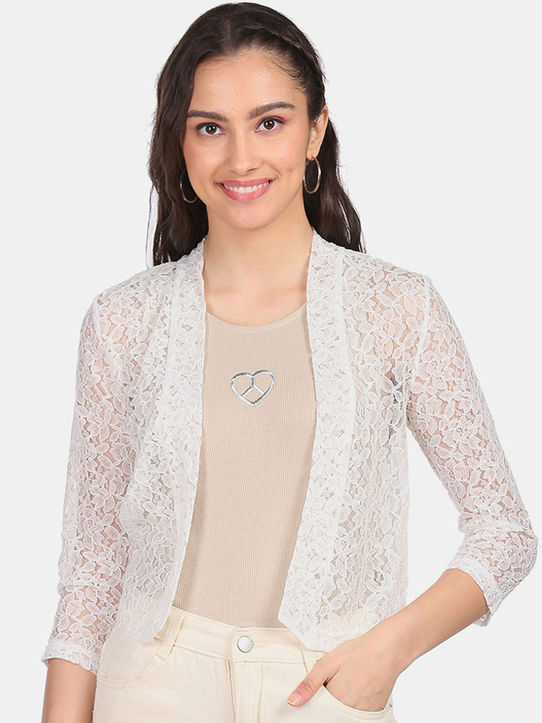 Buy Sugr Women White Crop Lace Shrug - Shrug for Women 16345424 | Myntra