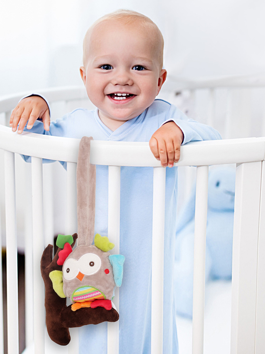 Buy Baby Moo Infant Kids Grey & Brown Owl Hanging Pulling Toy ...