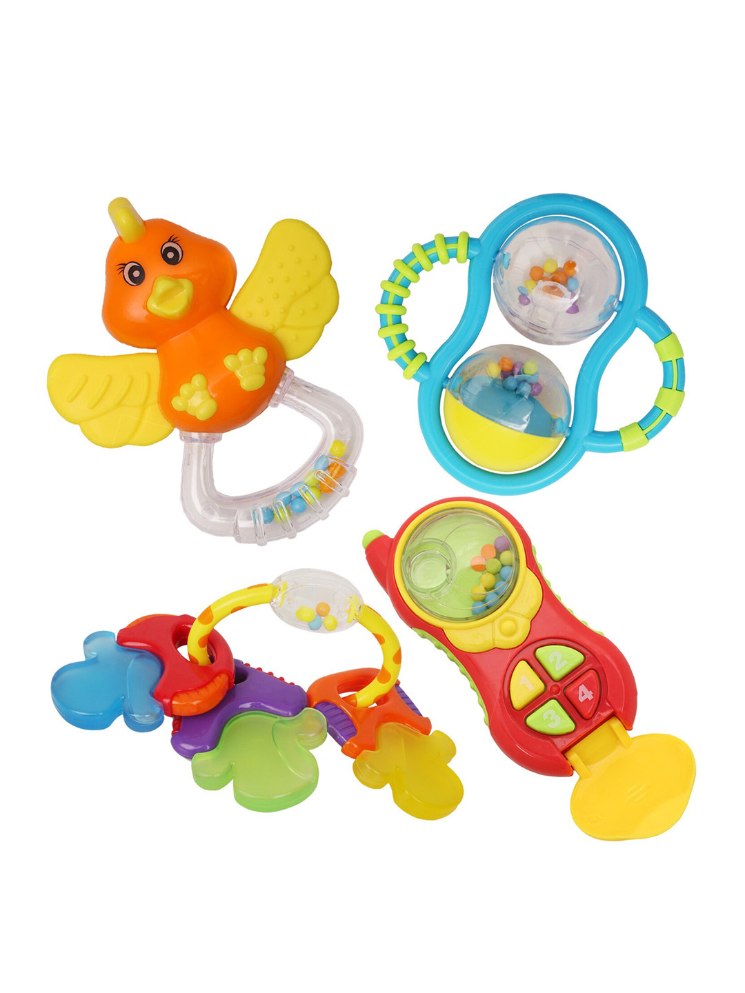 Buy Baby Moo Kids Set Of 4 Red & Orange Mixed Musical Rattle Toys With ...