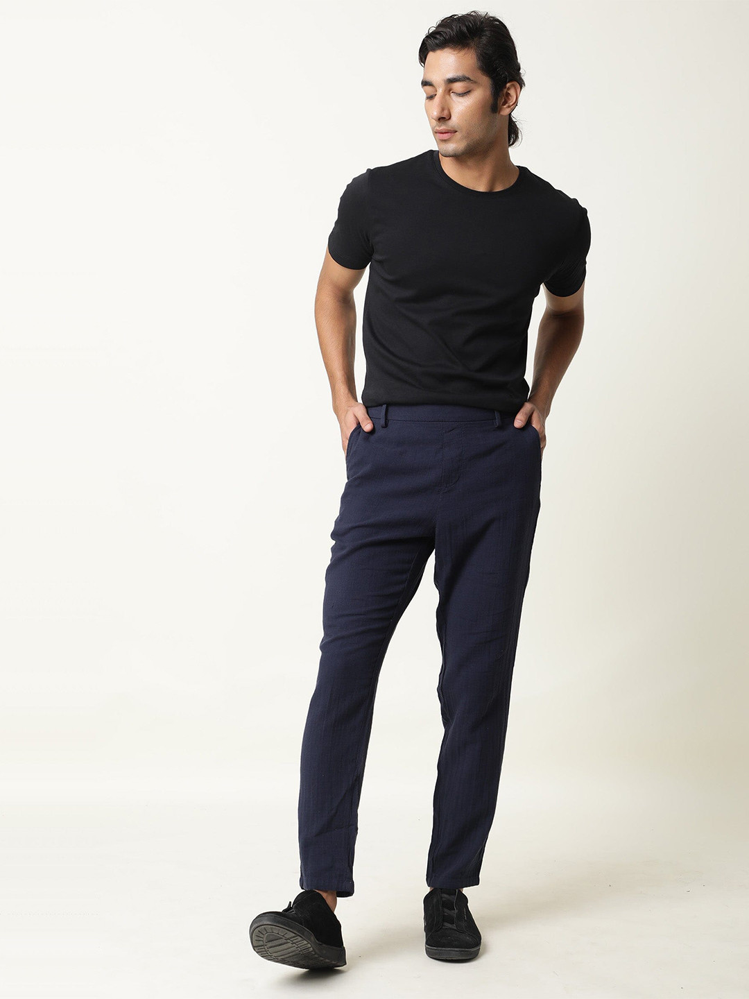 Buy RARE RABBIT Men Layred Mid Rise Slim Fit Cotton Trouser - Trousers ...