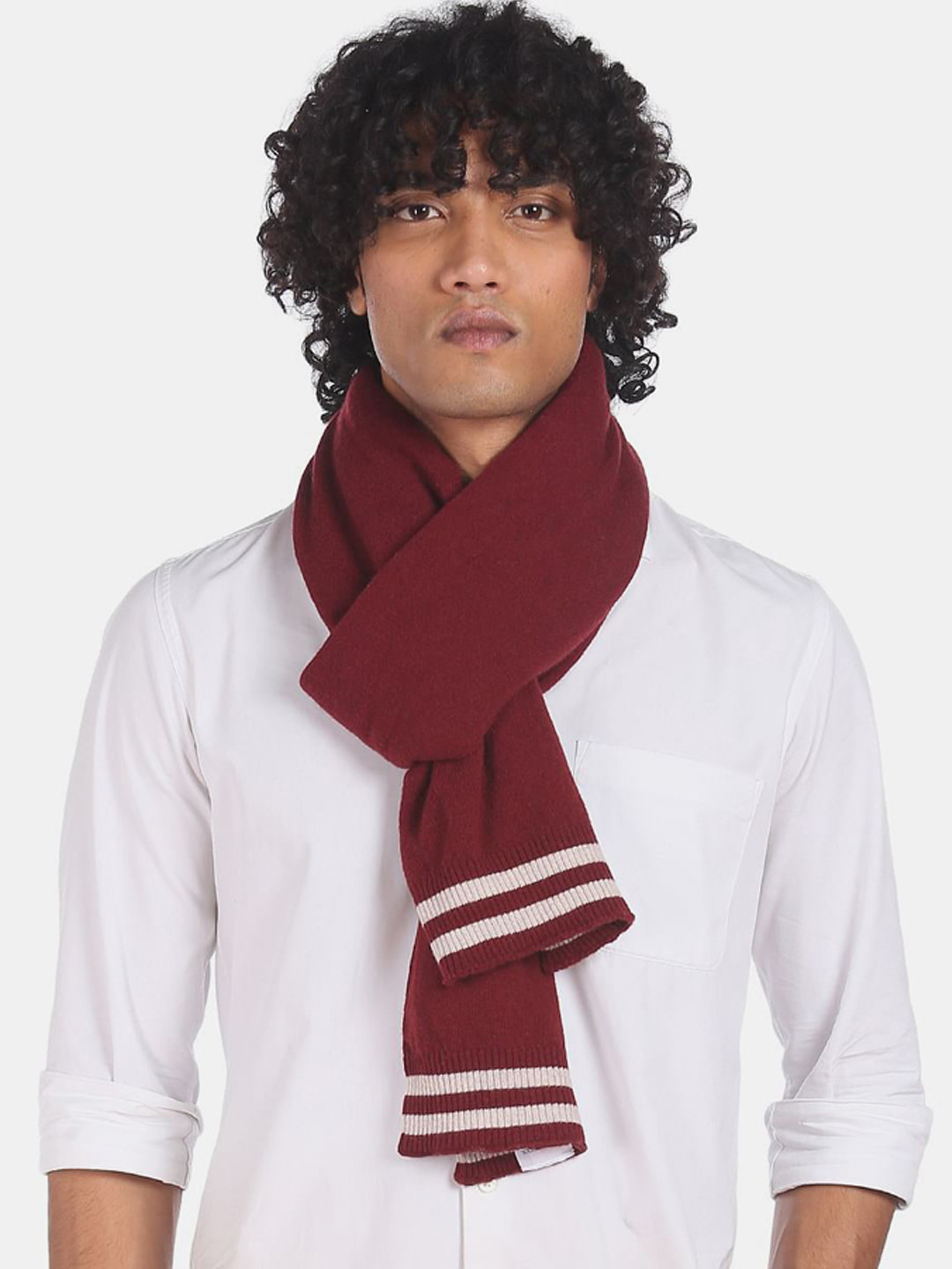 Buy U.S. Polo Assn. Men Maroon & White Striped Cotton Muffler ...