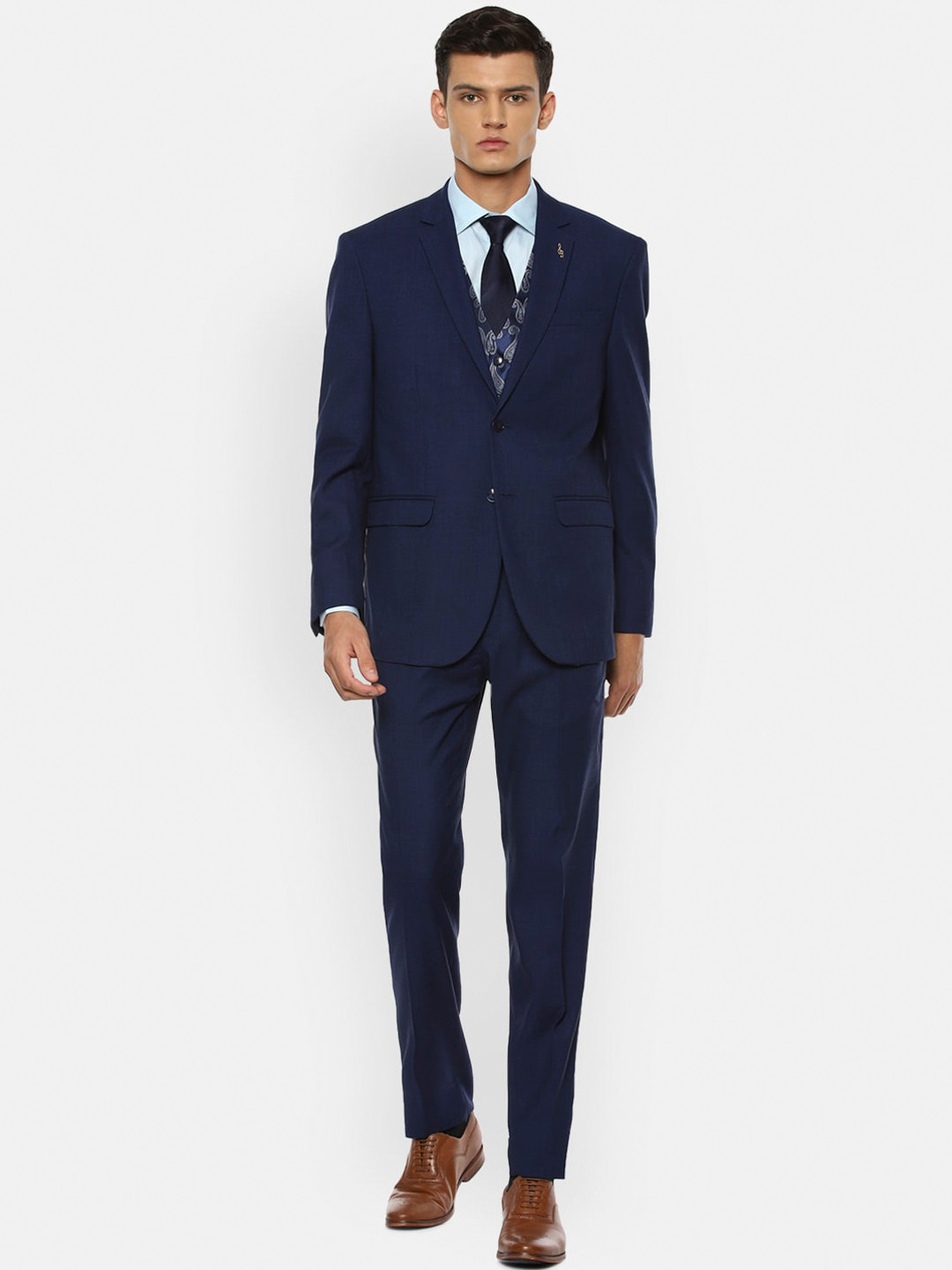Buy Van Heusen Men Navy Blue Slim Fit Single Breasted 3 Piece Formal ...