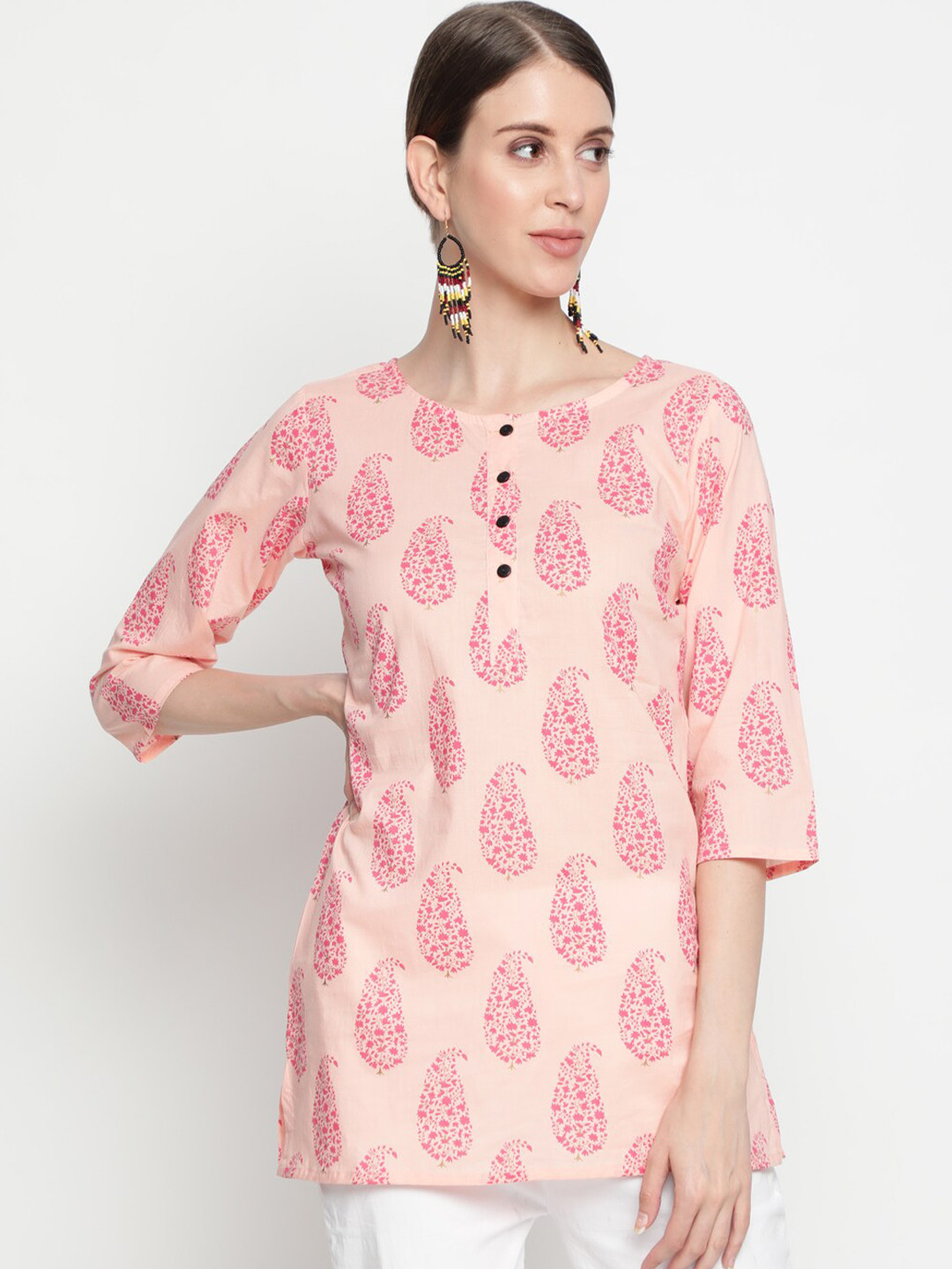 Buy THE NKS PLUS Pink Paisley Print Pure Cotton Longline Top - Tops for ...
