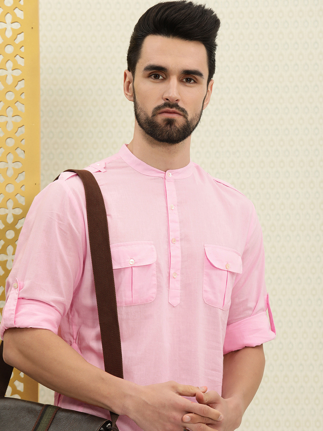 Buy House Of Pataudi Men Pink Rozana Pathani Kurta - Kurtas for Men ...