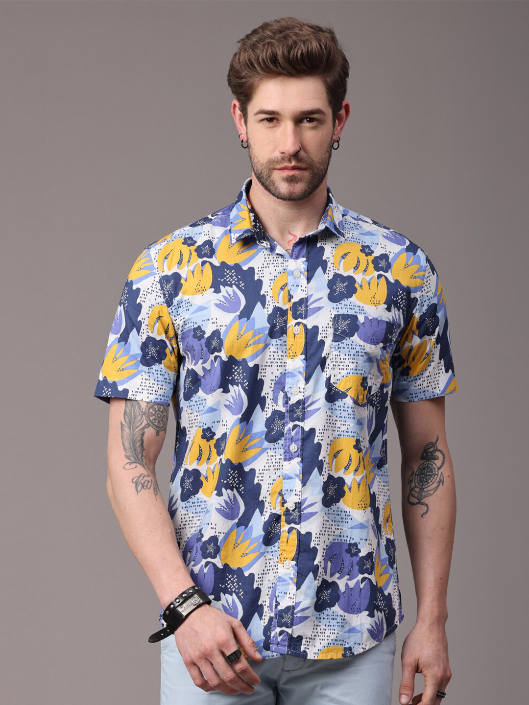 Buy FOGA Men Floral Printed Casual Cotton Shirt - Shirts for Men ...