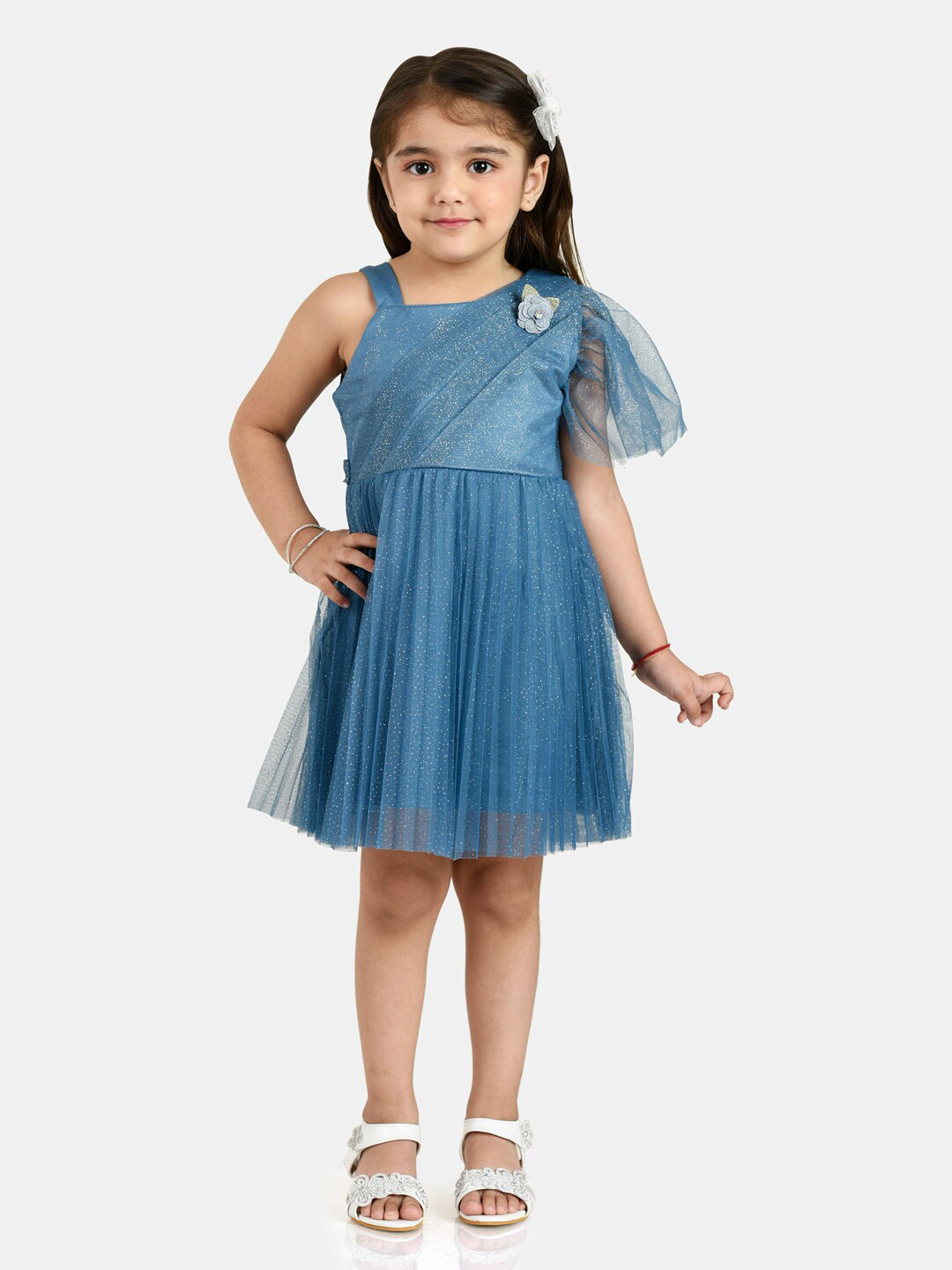 Buy Peppermint Girls Blue Net Fit & Flare Dress - Dresses for Girls ...