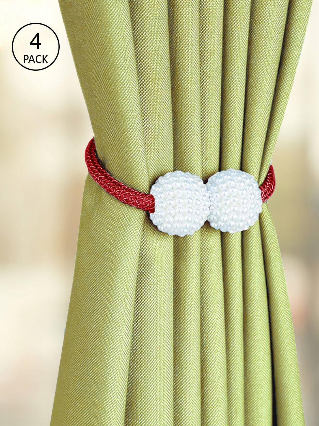 Buy Story@home Set Of 4 Red & White Solid Decorative Curtain Tiebacks ...