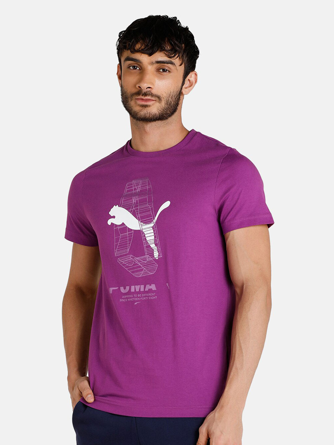 Buy Puma Men Purple Brand Logo Printed T Shirt - Tshirts for Men ...