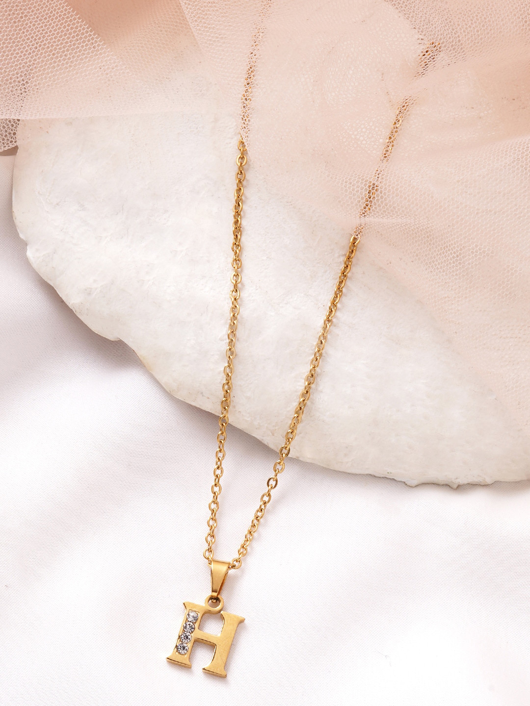 Buy BEWITCHED Gold Toned & White Stone Studded Letter H Charm Pendant ...