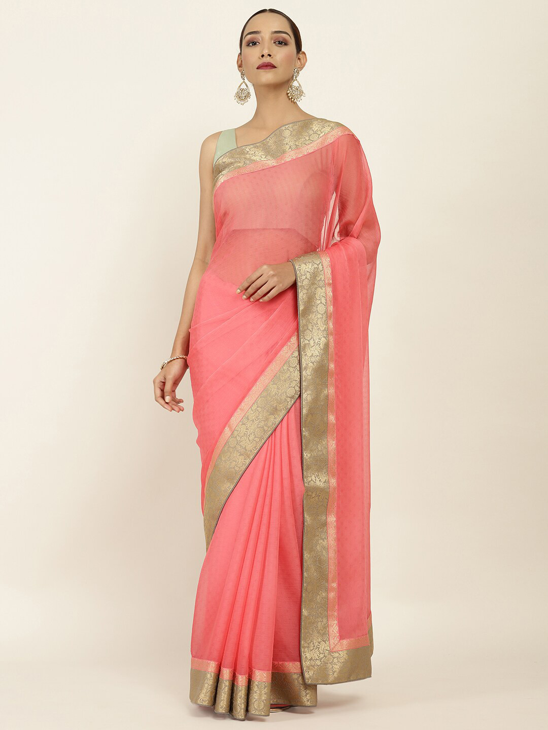 Buy Soch Coral Solid Chiffon Saree - Sarees for Women 16376816 | Myntra