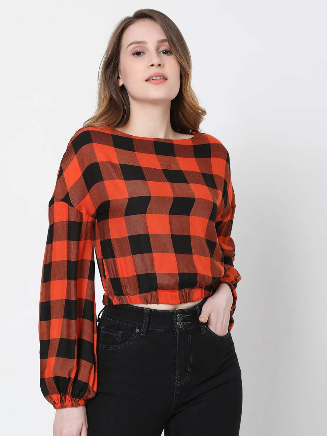 Buy Vero Moda Red & Black Checked Top - Tops for Women 16379462 | Myntra