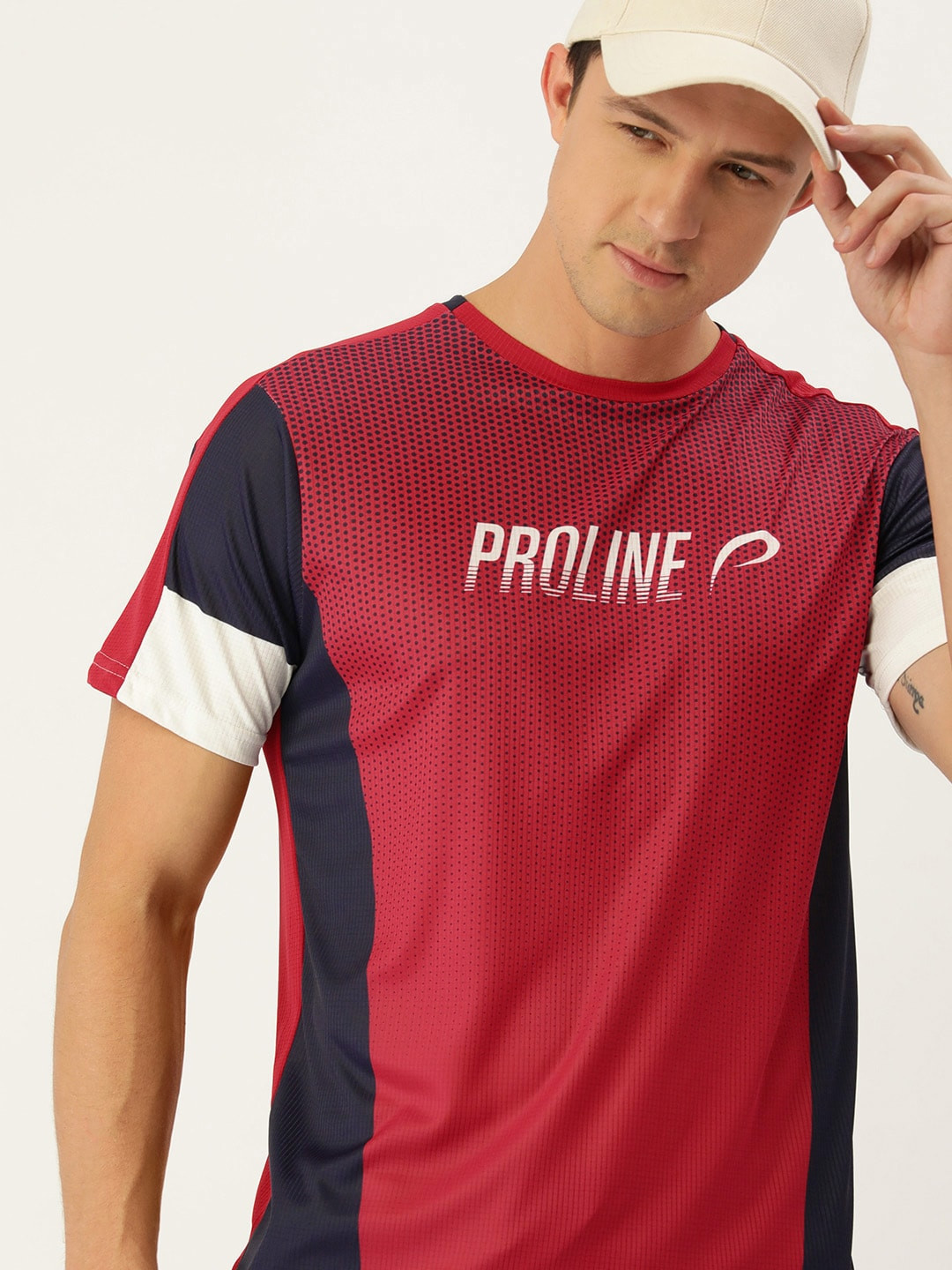 Buy Proline Active Men Red & Navy Blue Colourblocked Printed Casual T ...