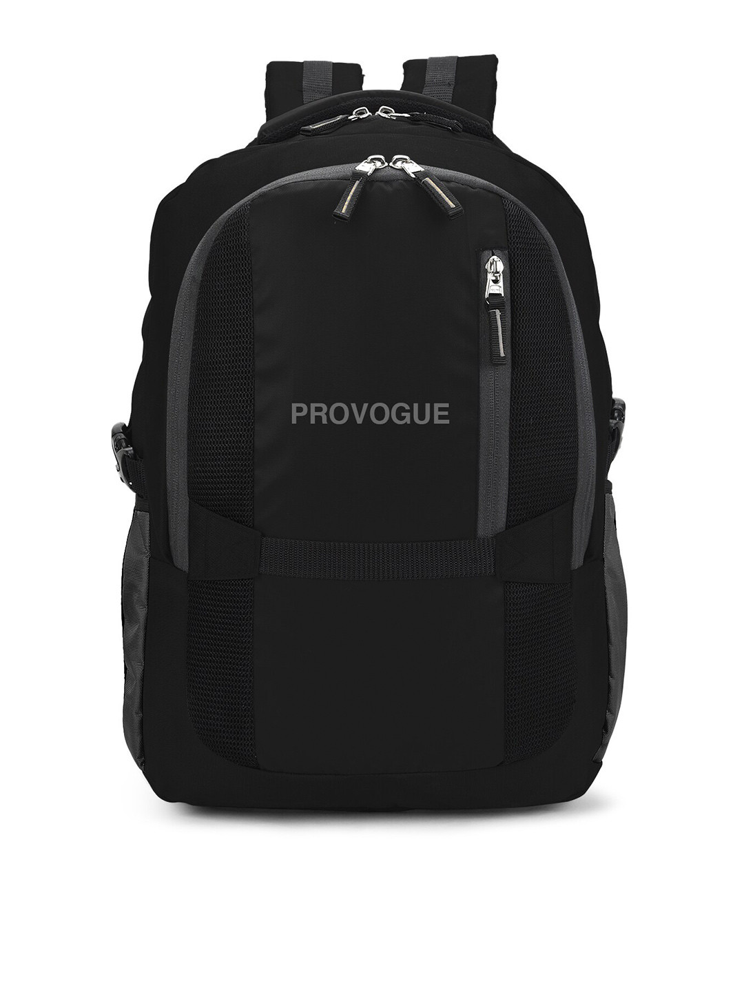 Buy Provogue Unisex Black Brand Logo Backpack With Reflective Strip ...