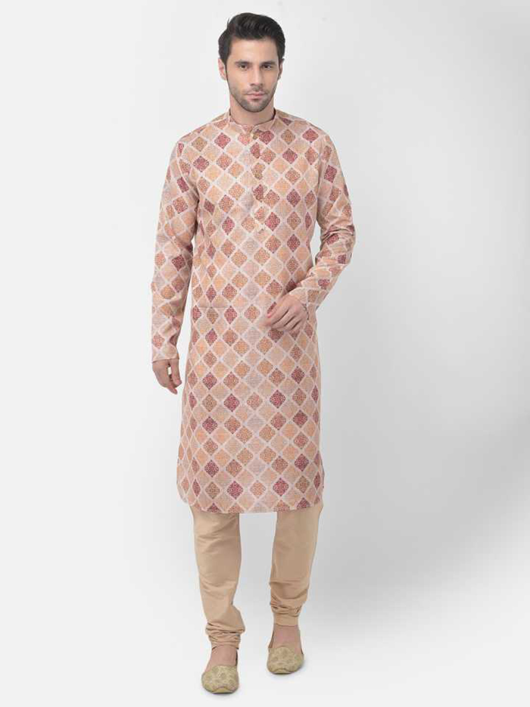 Buy TABARD Men Beige Ethnic Motifs Pure Cotton Printed Kurta With ...