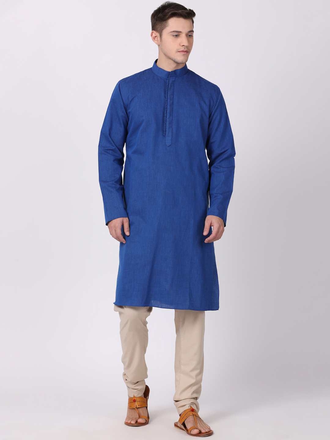 Buy TABARD Men Blue Cotton Plain Kurta With Churidar - Kurta Sets for ...