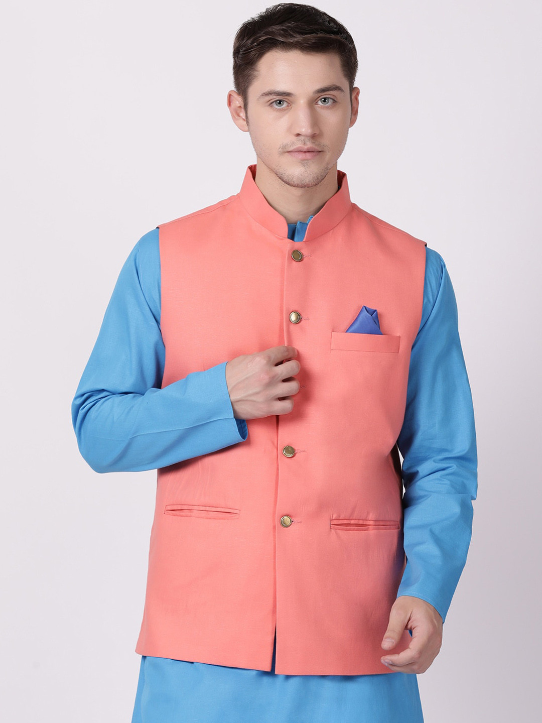 Buy TABARD Men Pink Pure Cotton Woven Nehru Jacket - Nehru Jackets for ...