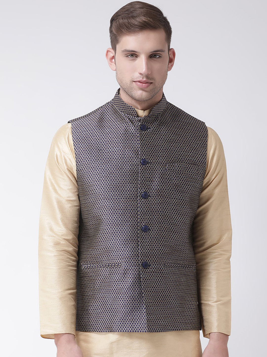 Buy TABARD Men Blue & Beige Woven Design Nehru Jacket - Nehru Jackets ...