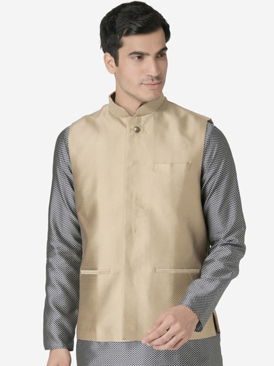 Buy Tabard Men Beige Solid Nehru Jacket - Nehru Jackets for Men ...