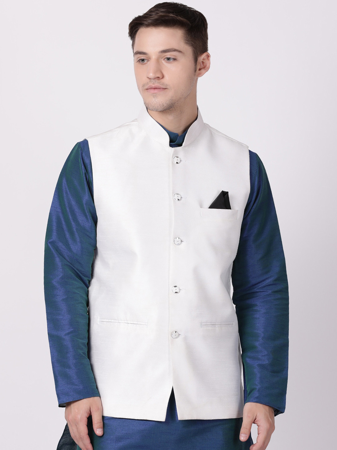 Buy TABARD Men White Solid Woven Nehru Jacket - Nehru Jackets for Men ...
