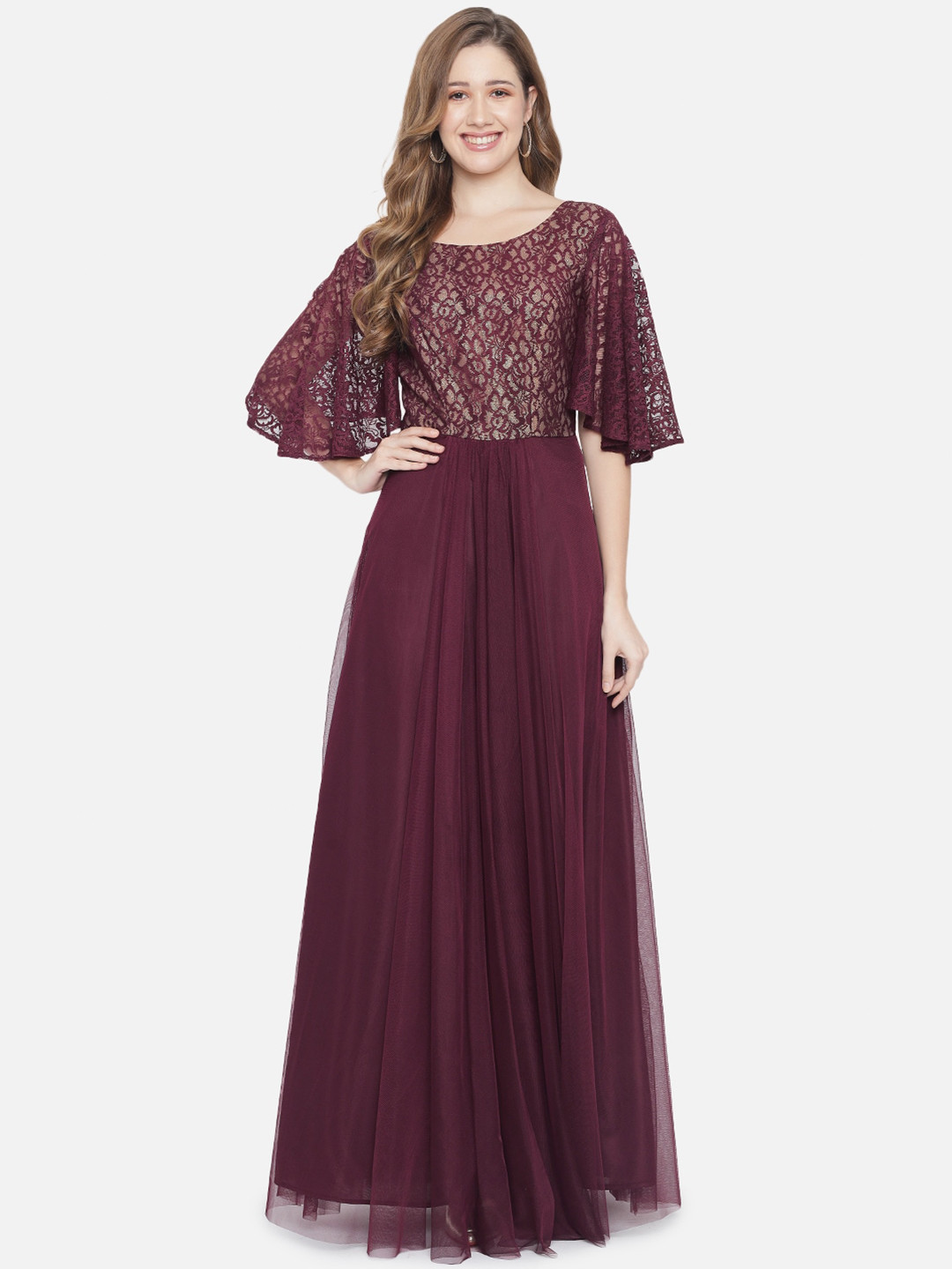 Buy Just Wow Woman Maroon Net Maxi Dress - Dresses for Women 16400348 ...