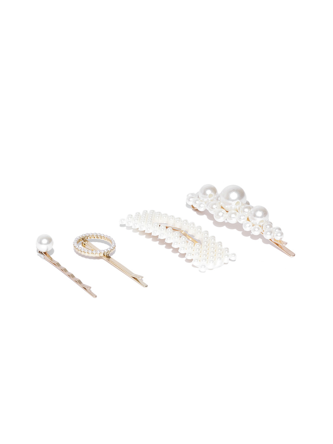 Buy Blueberry Set Of 4 Off White & Gold Toned Embellished Party Hair ...
