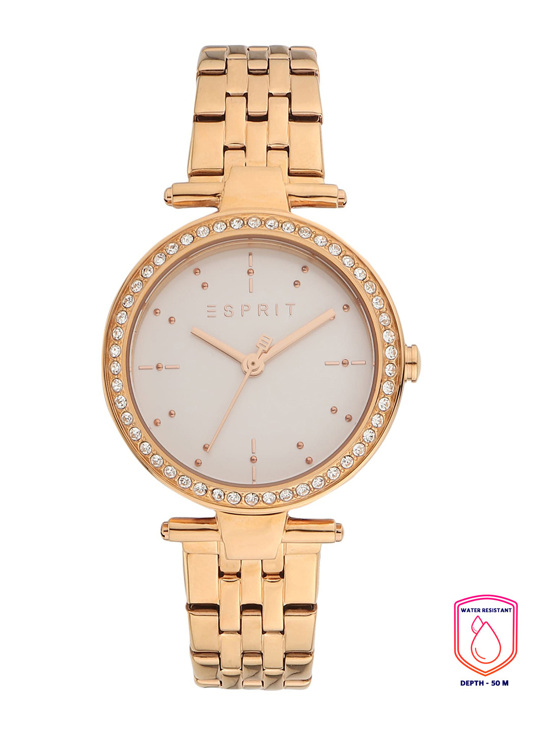 Buy ESPRIT Women Gold Toned Embellished Dial & Stainless Steel Straps ...