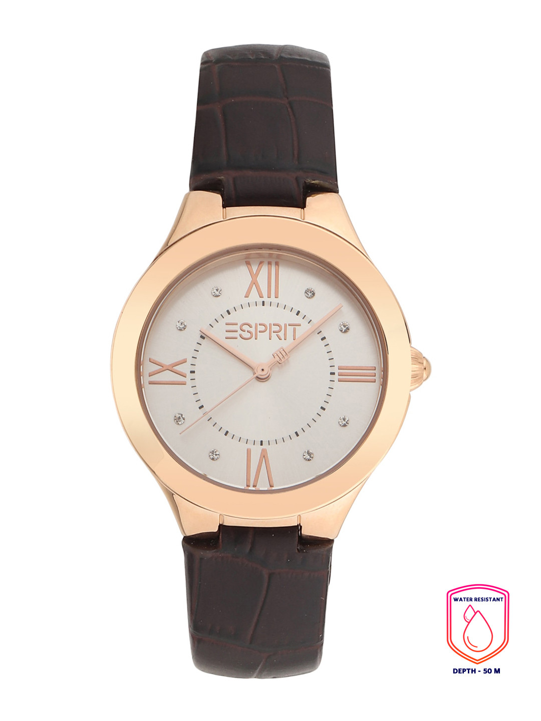 Buy ESPRIT Women Silver Toned Embellished Dial & Black Stainless Steel ...