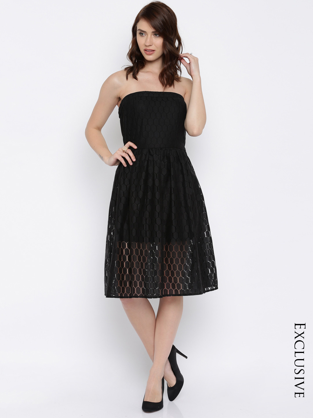 Buy Miss Chase Women Black Self Design Dress - Dresses for Women ...