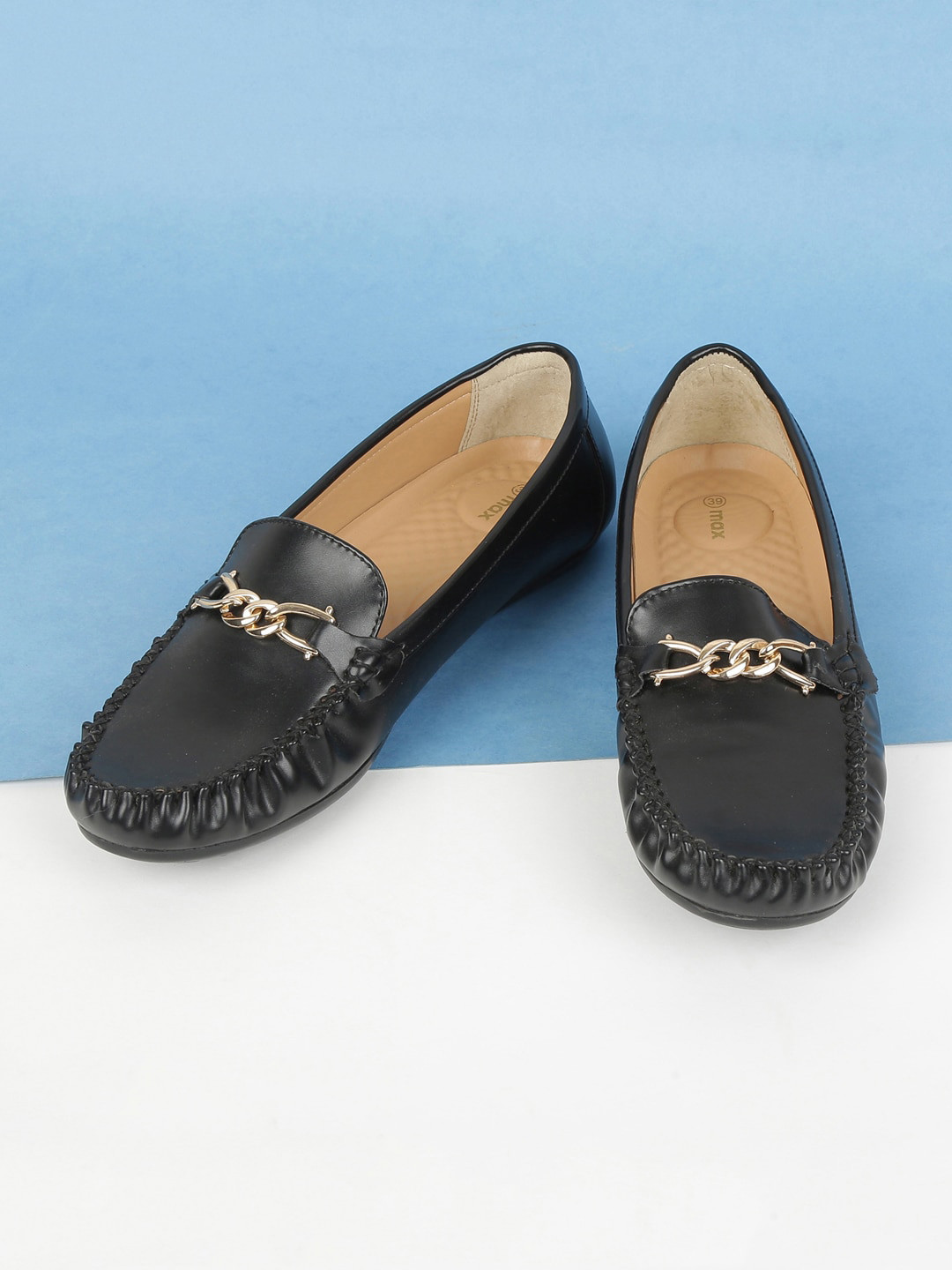 Buy Max Women Black Textured PU Loafers - Casual Shoes for Women ...