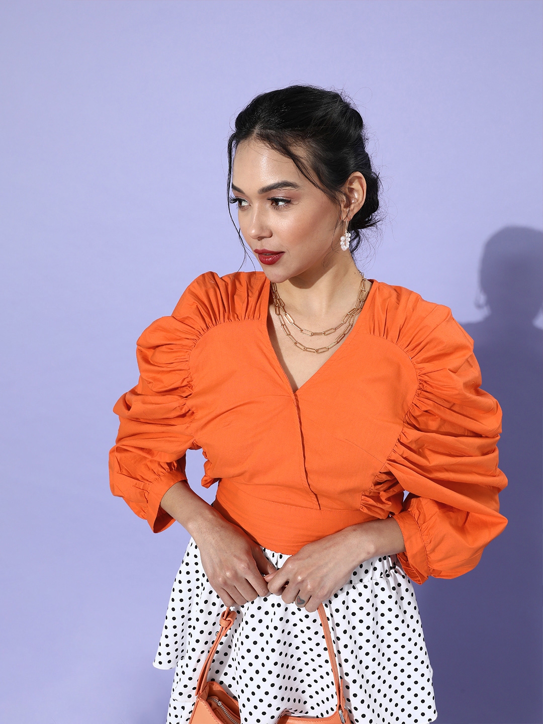 Buy Pluss Women Bright Orange Solid Cinched Waist Top Tops For Women