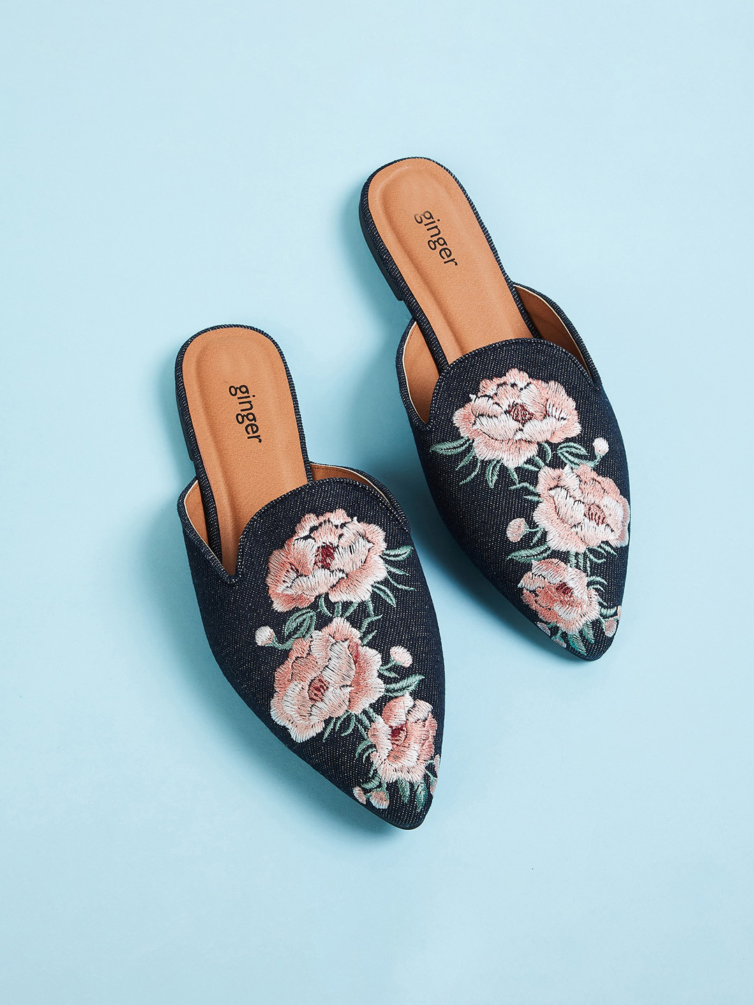 Buy Ginger By Lifestyle Women Navy Blue Woven Design Mules - Casual ...