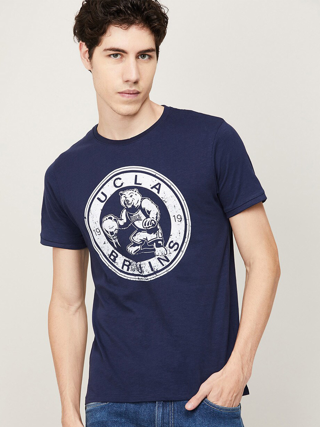 Buy UCLA Men Navy Blue Typography Printed T Shirt - Tshirts for Men ...