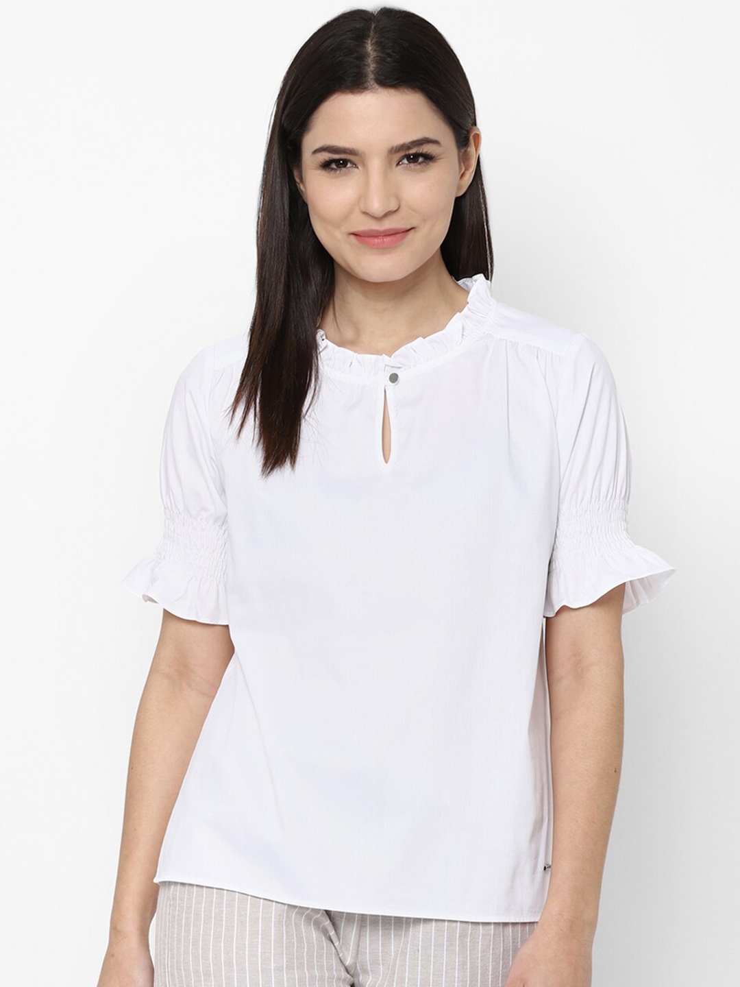 Buy Allen Solly Woman White Keyhole Neck Pure Cotton Top Tops For