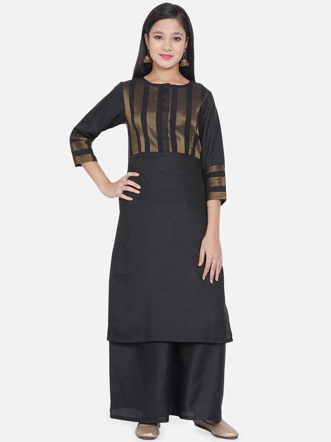 Buy Bitiya By Bhama Girls Black Kurti With Palazzos - Kurta Sets for ...
